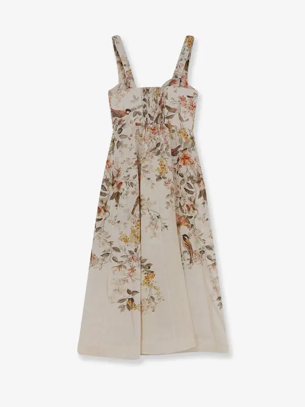Zimmermann Luna Linen Midi Dress With Allover Floral Print