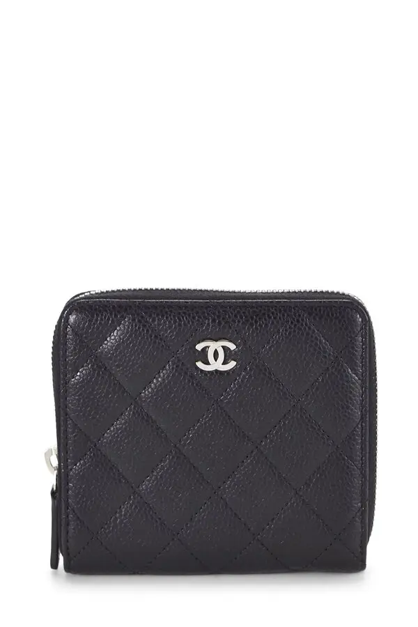 Chanel Quilted Caviar Compact Zip Around Wallet - Black