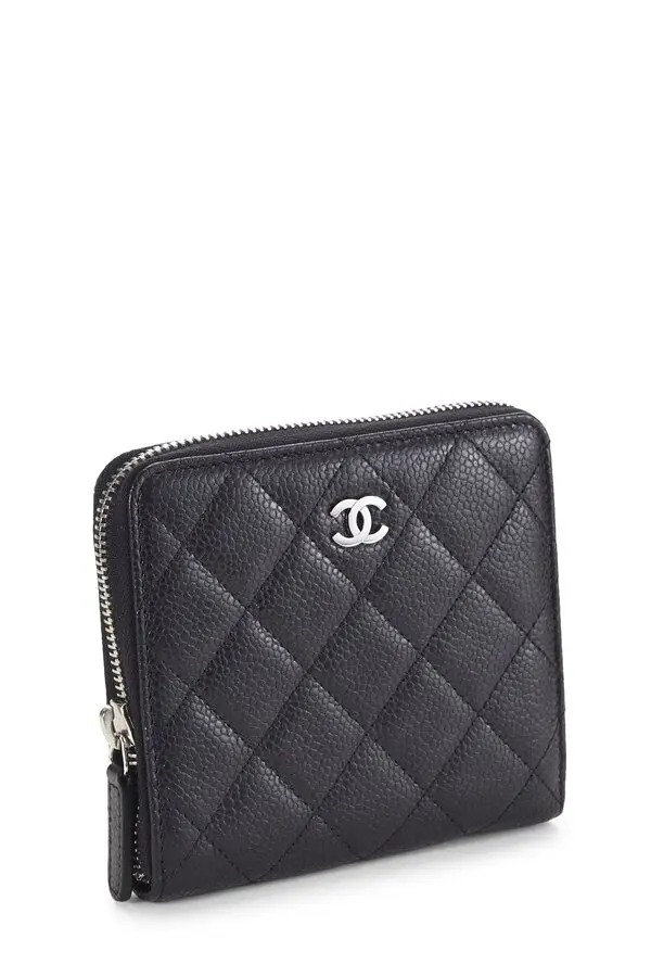 Chanel Quilted Caviar Compact Zip Around Wallet