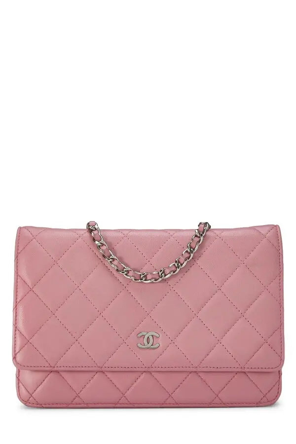Chanel Lambskin Classic Quilted Wallet On Chain - Pink