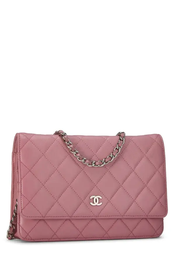 Chanel Lambskin Classic Quilted Wallet On Chain - Pink