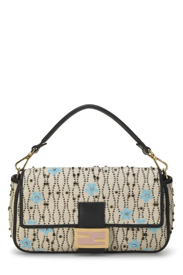 Fendi Multicolor Raffia Embellished Convertible Baguette - Multi