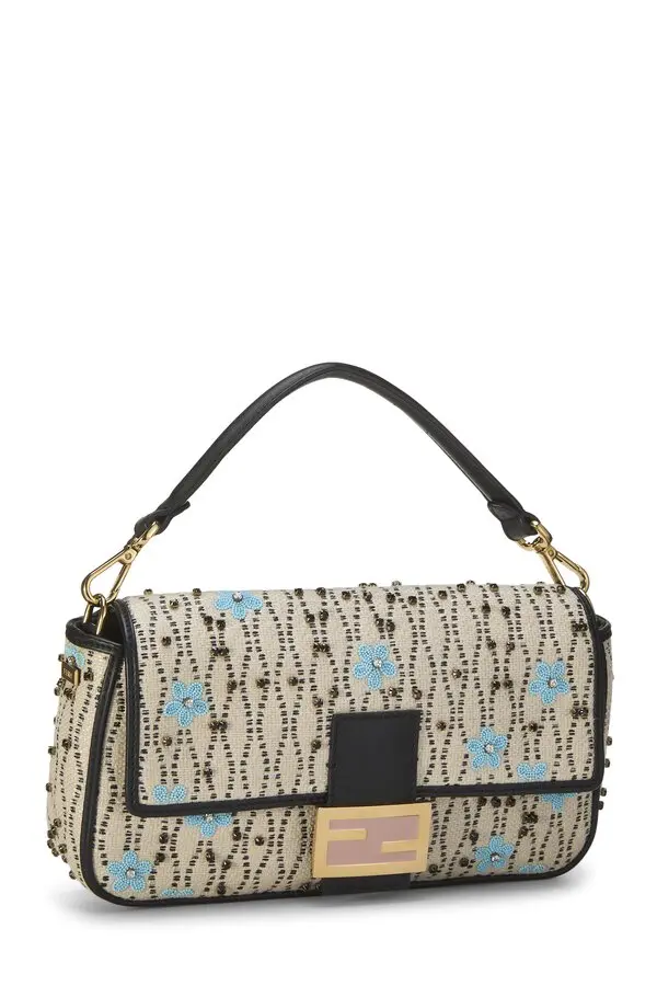 Fendi Multicolor Raffia Embellished Convertible Baguette