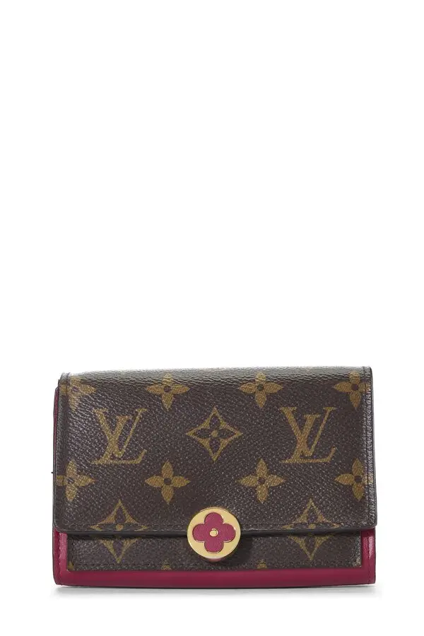LOUIS VUITTON Burgundy Monogram Canvas Flore Compact Wallet - Brown