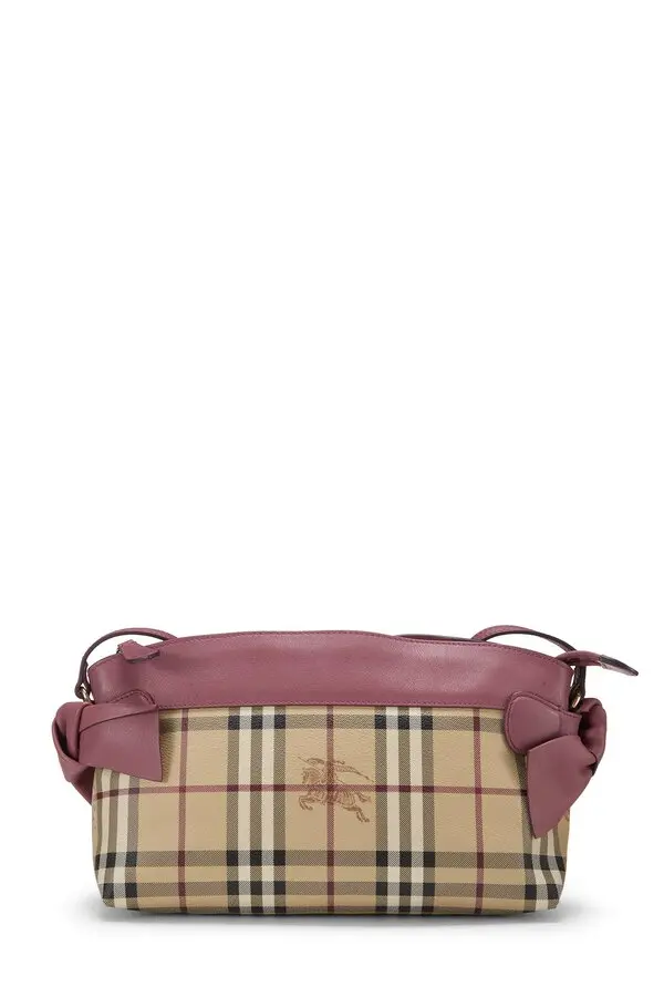 Burberry Haymarket Check Coated Canvas Crossbody Bag With Leather Trim - Beige