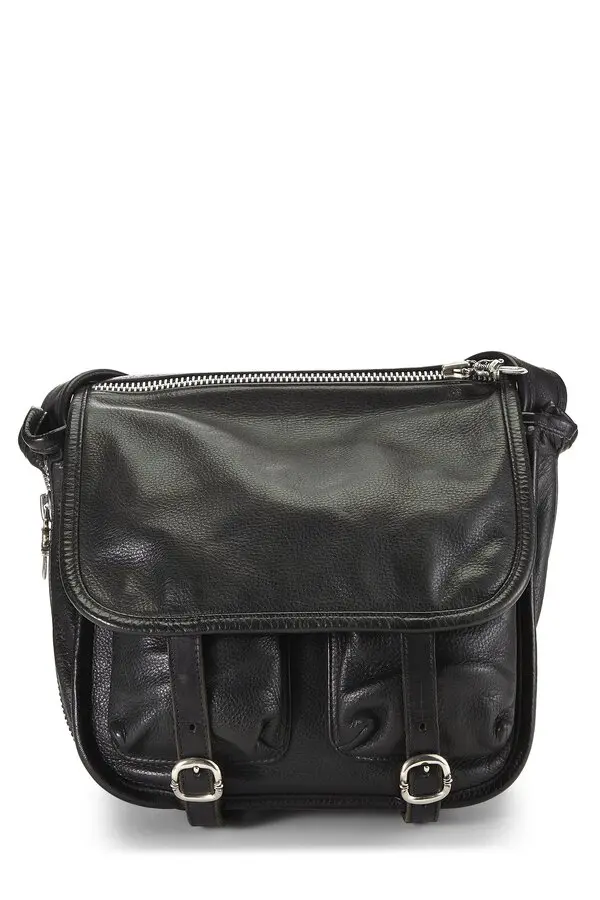 Chrome Hearts Leather Messenger Bag With Silver Tone Hardware - Black
