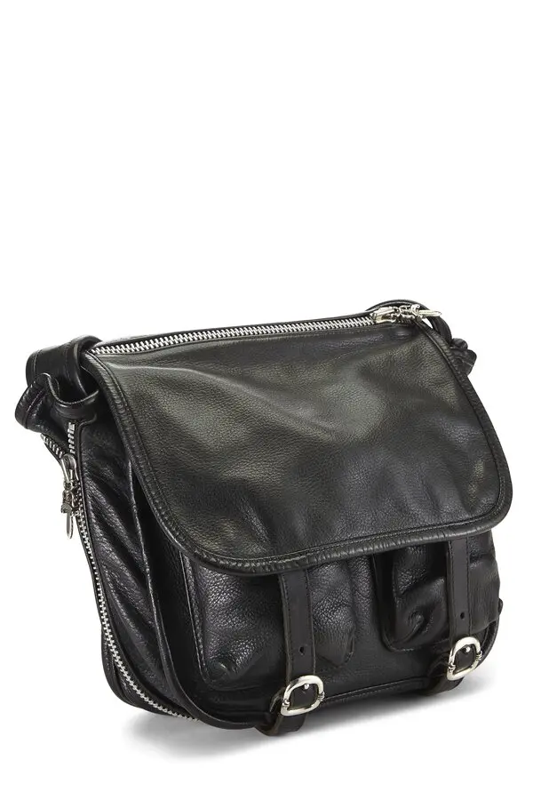 Chrome Hearts Leather Messenger Bag With Silver Tone Hardware