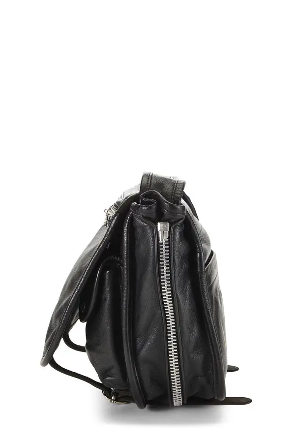 Chrome Hearts Leather Messenger Bag With Silver Tone Hardware