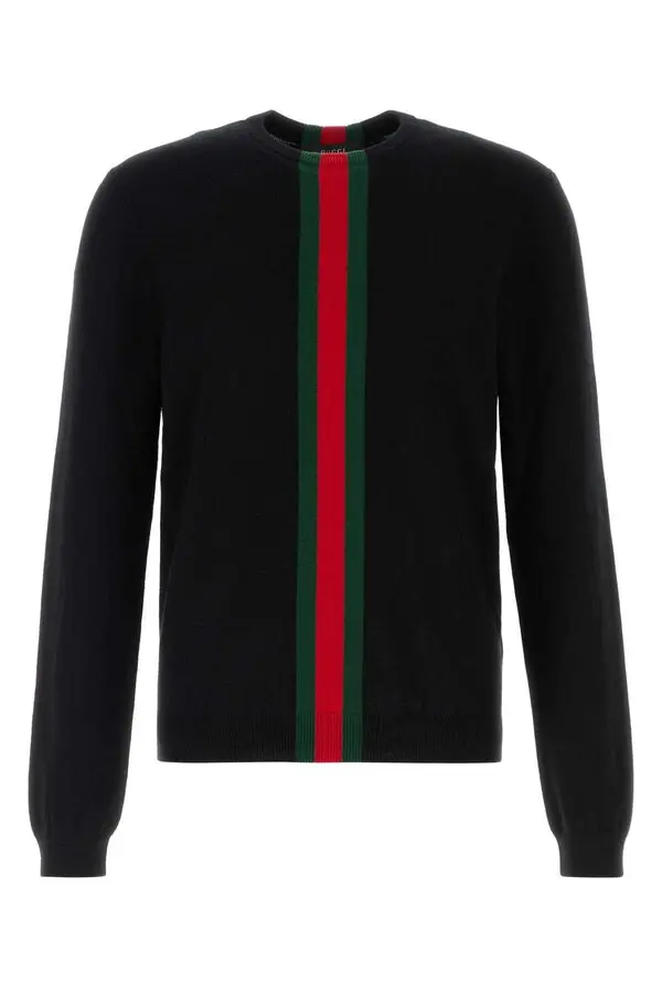 Gucci Cashmere Sweater With Stripe Detail - Black