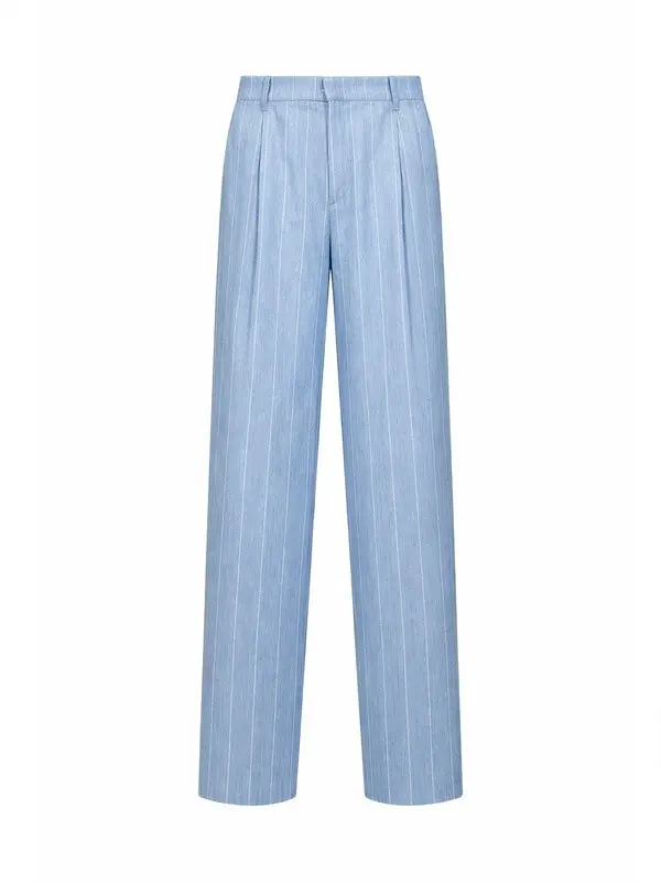 Tagliatore Pinstriped Stretch Linen Blend Palazzo Trousers - Multicolor