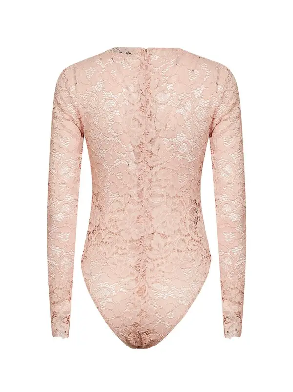 SELF-PORTRAIT Beige Floral Lace Bodysuit