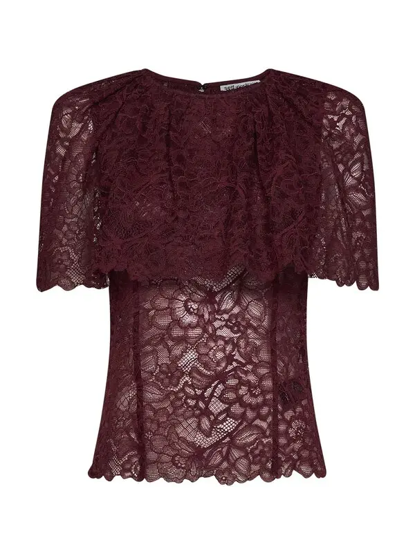 SELF-PORTRAIT Burgundy Lace Cape Top - Multicolor