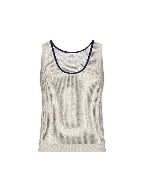 Brunello Cucinelli Oatmeal Cotton Net Knit Top - Multicolor