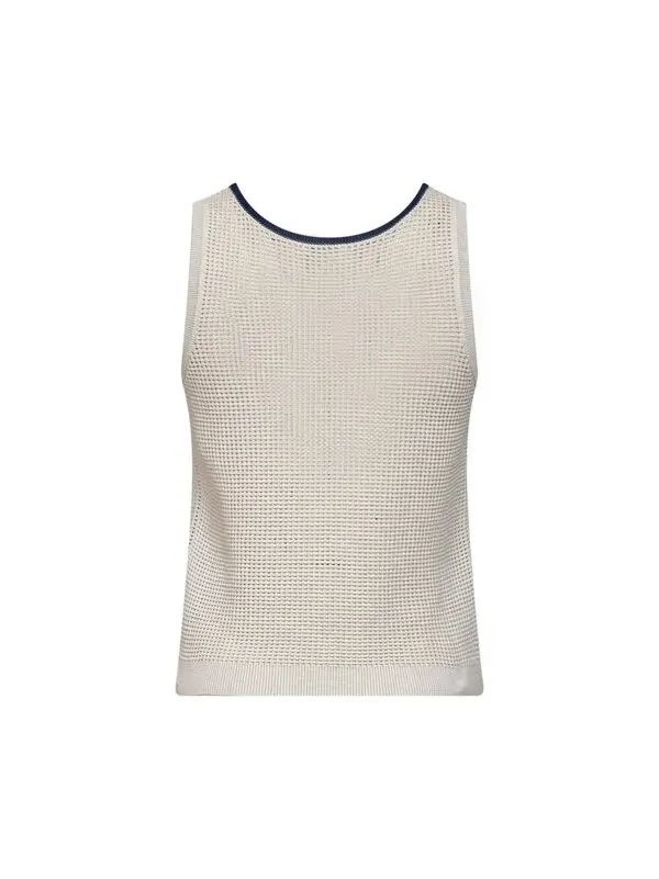 Brunello Cucinelli Oatmeal Cotton Net Knit Top