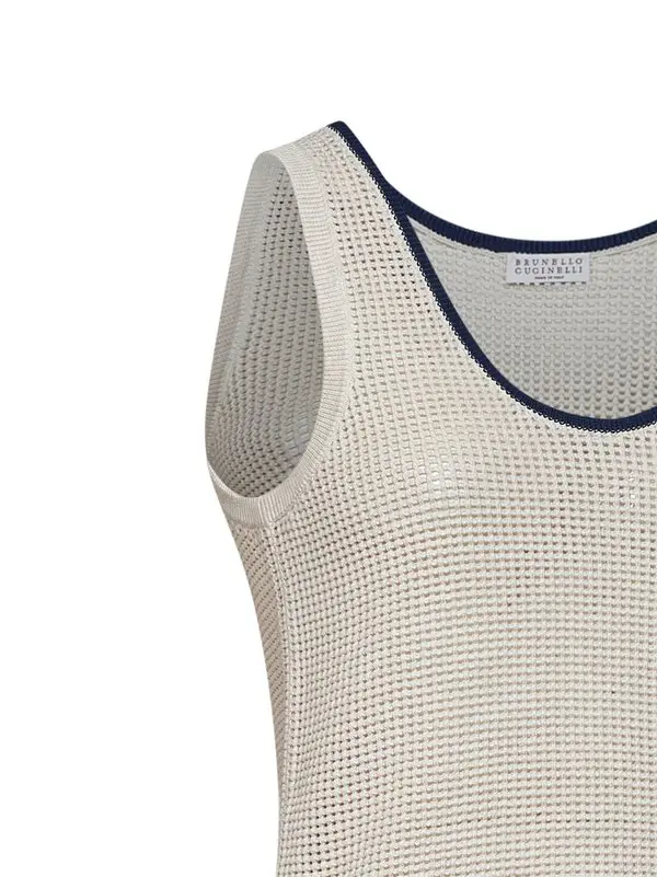 Brunello Cucinelli Oatmeal Cotton Net Knit Top