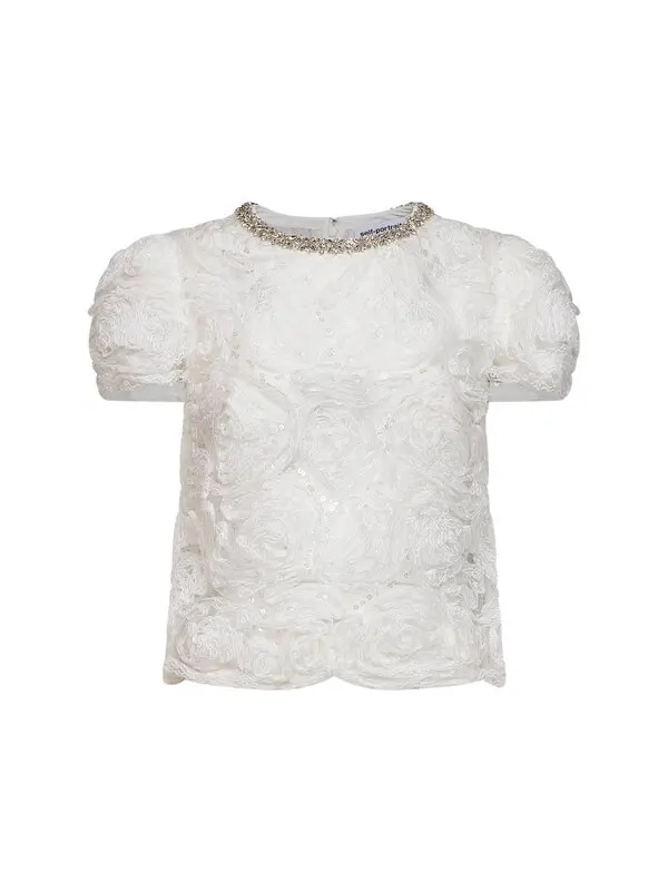 SELF-PORTRAIT White Sequin Tulle And Lace Top - Multicolor