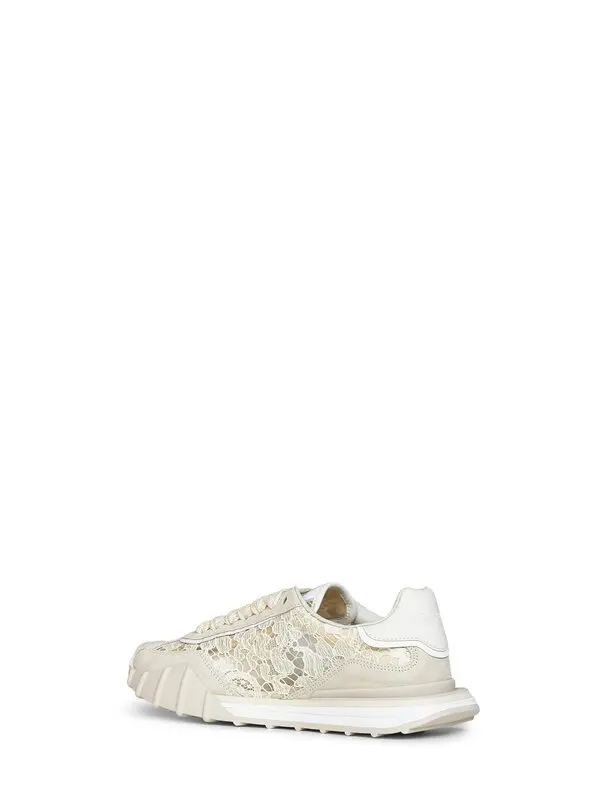 Dolce & Gabbana Beige And Chalk Lace And Calf Suede Low-top Sneakers