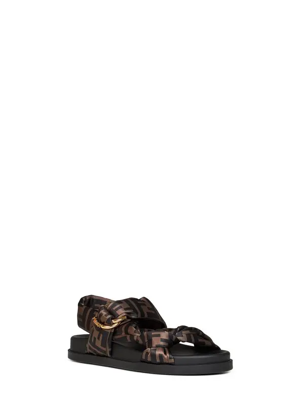 Fendi Brown Ff Satin Feel Sandals