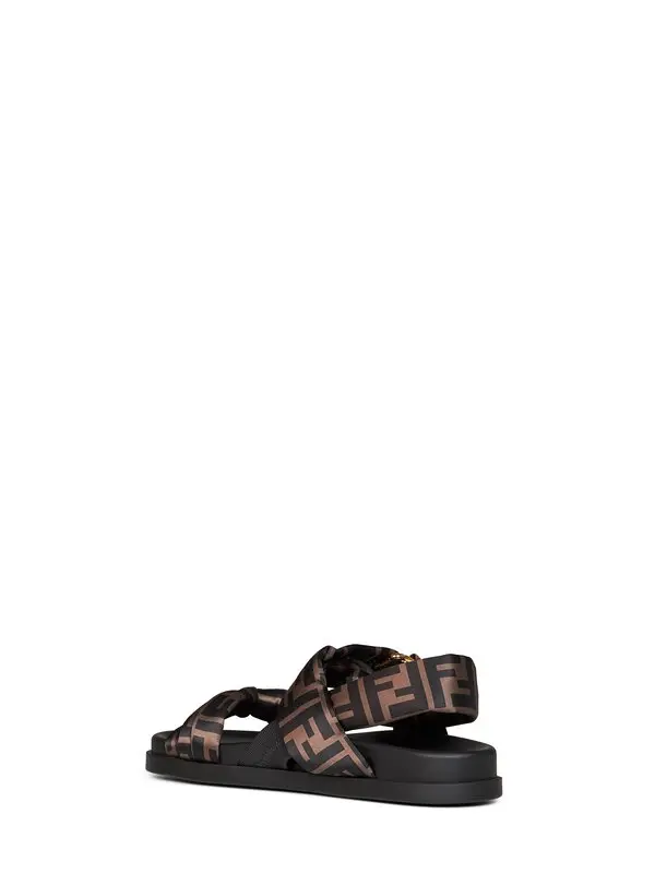 Fendi Brown Ff Satin Feel Sandals