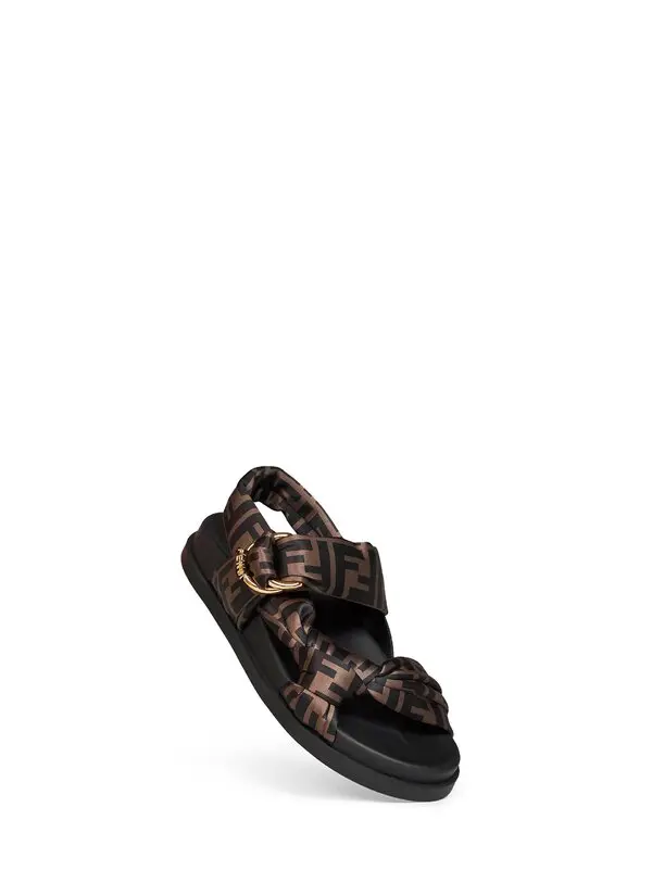 Fendi Brown Ff Satin Feel Sandals