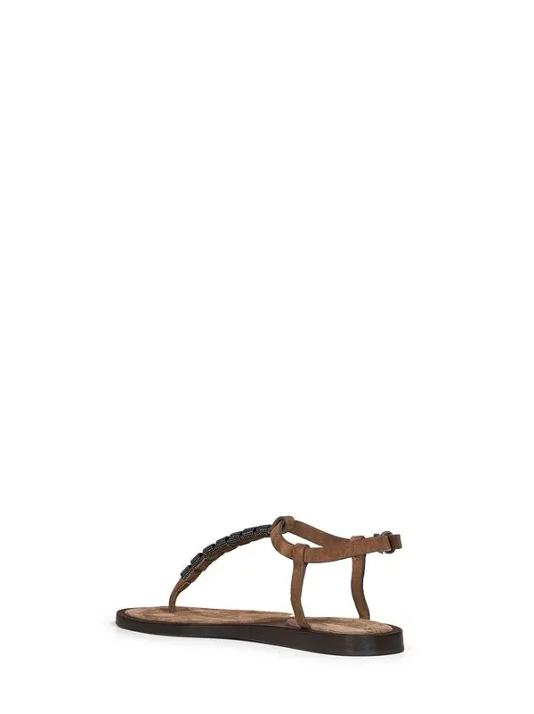 Brunello Cucinelli Suede Thong Sandals With Monili Embellishment