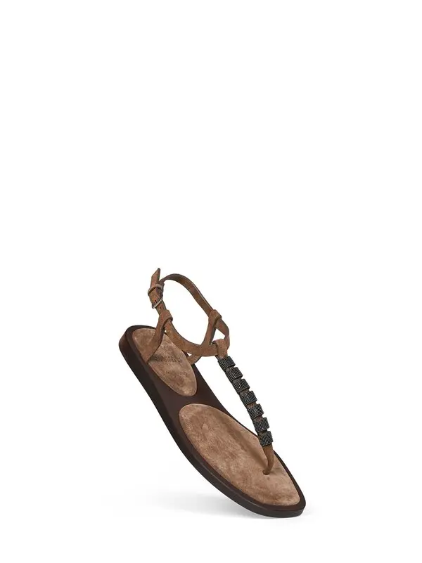Brunello Cucinelli Suede Thong Sandals With Monili Embellishment