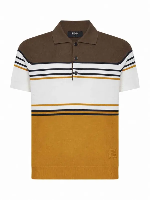 Fendi Striped Color Block Viscose Knit Polo Shirt - Multicolor