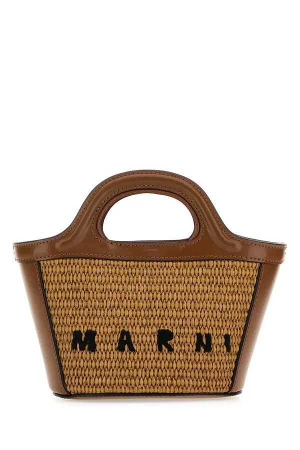 Marni Two-tone Leather And Straw Tropicalia Handbag - Multicolor