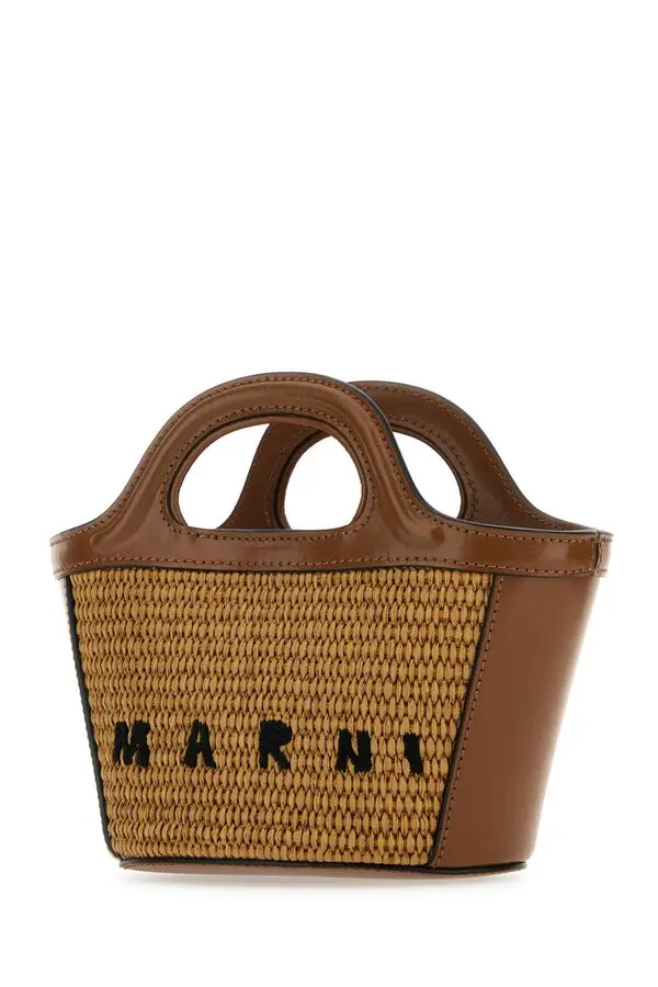 Marni Two-tone Leather And Straw Tropicalia Handbag - Multicolor