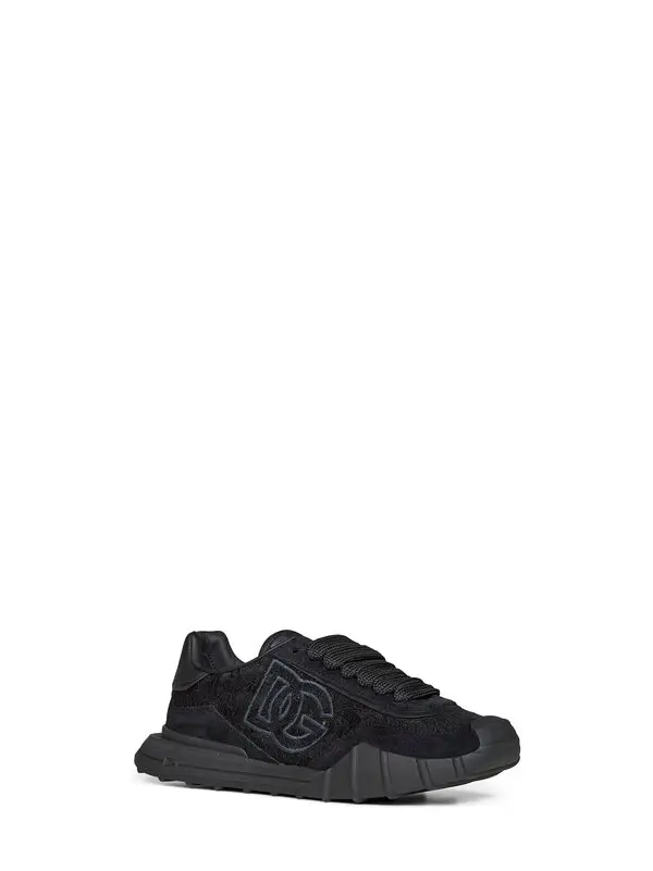 Dolce & Gabbana Black Lace And Calf Suede Low-top Sneakers - Multicolor