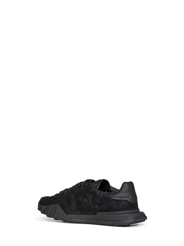 Dolce & Gabbana Black Lace And Calf Suede Low-top Sneakers - Multicolor