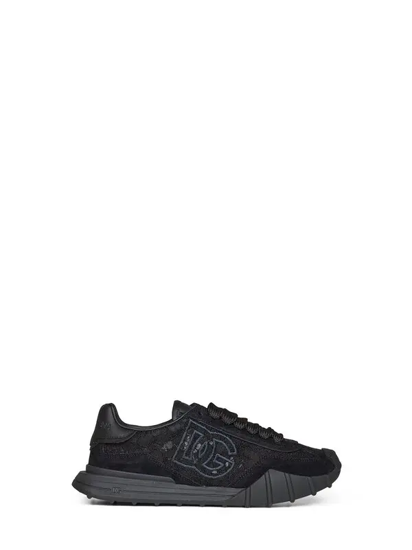 Dolce & Gabbana Black Lace And Calf Suede Low-top Sneakers - Multicolor