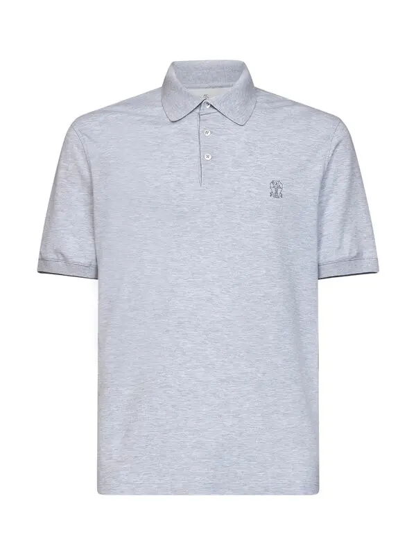 Brunello Cucinelli Grey Cotton Pique Logo Polo Shirt