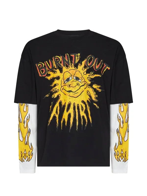 Amiri Black Cotton Jersey Burnt Out Double-sleeve T-shirt - Multicolor