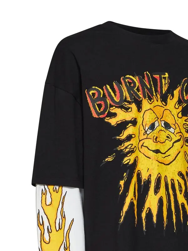 Amiri Black Cotton Jersey Burnt Out Double-sleeve T-shirt
