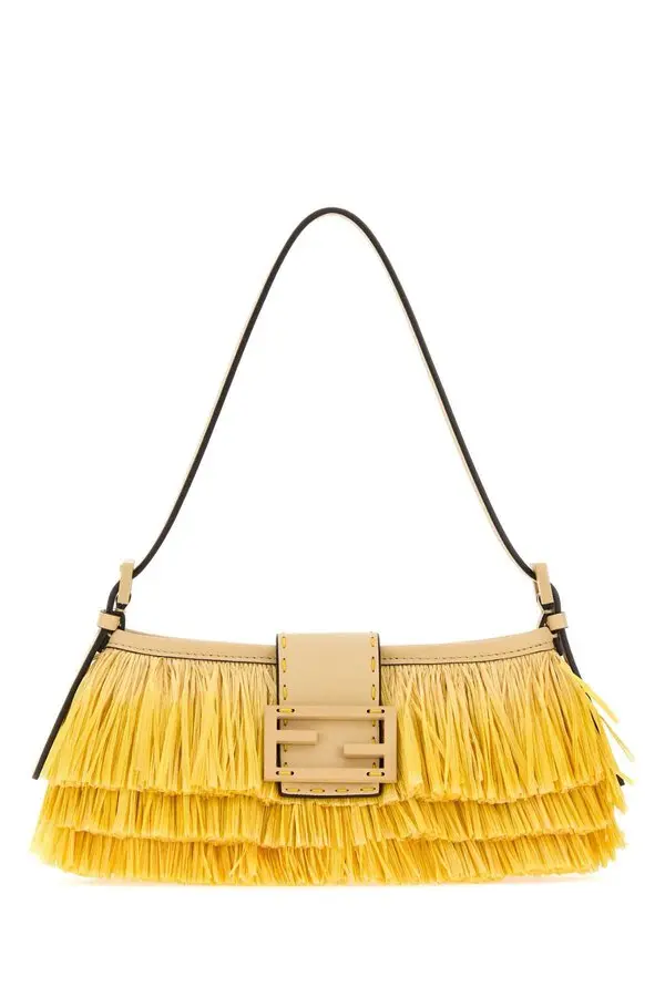 Fendi Embellished Raffia Baby B Shoulder Bag - Multicolor