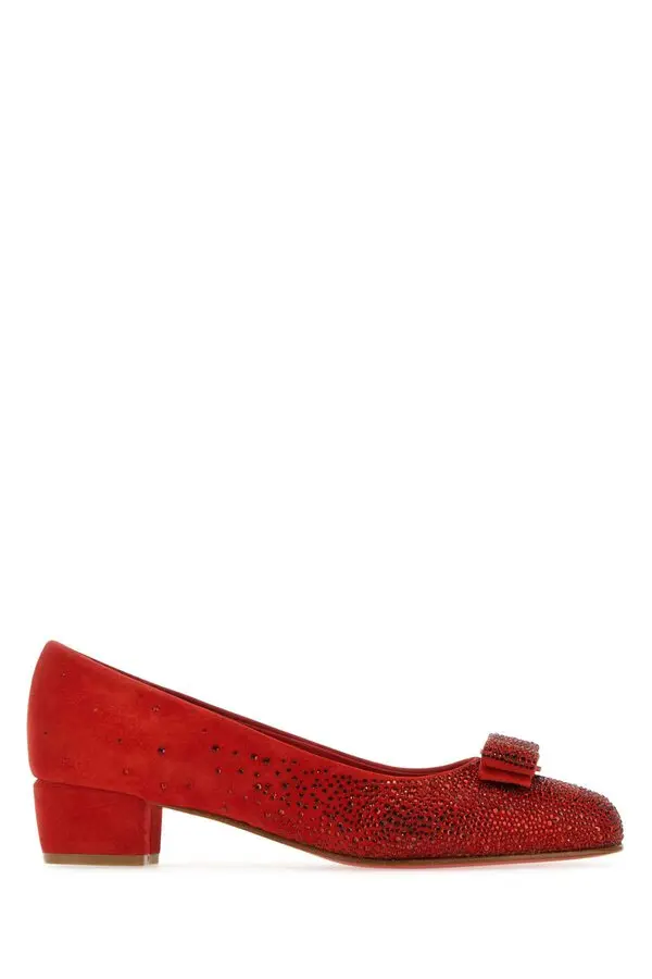 FERRAGAMO Suede Vara Pumps With Embellished Bow Detail