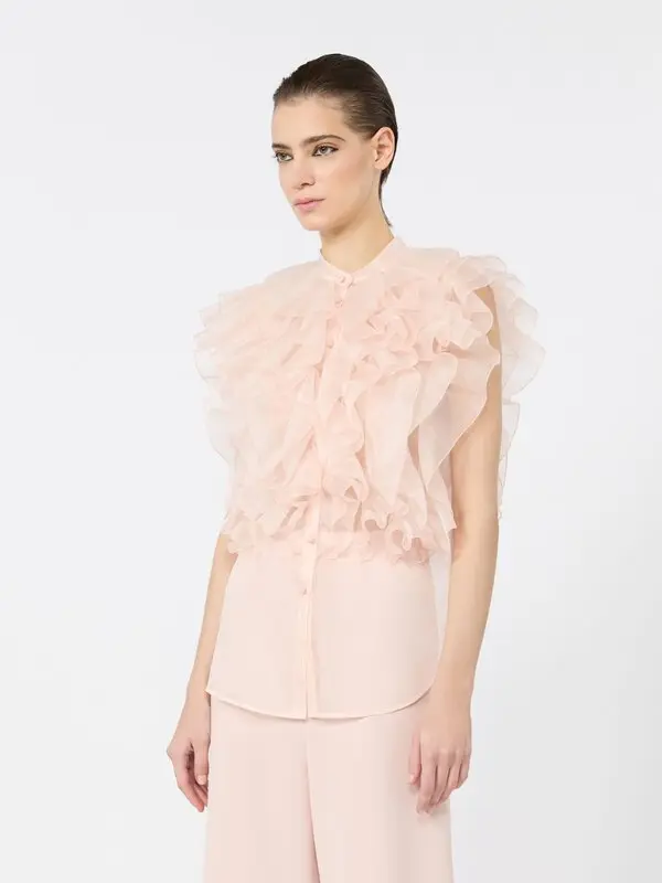 Max Mara Sleeveless Silk Organza Shirt With Ruffle Detailing