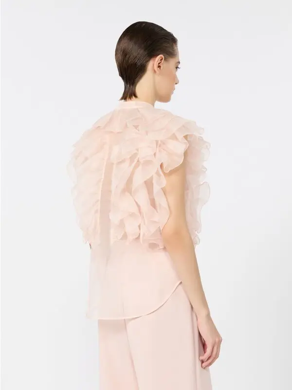 Max Mara Sleeveless Silk Organza Shirt With Ruffle Detailing