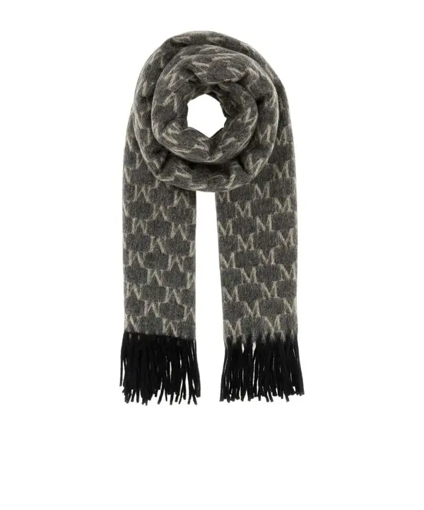 Max Mara Logo Embroidered Fringed Edge Scarf