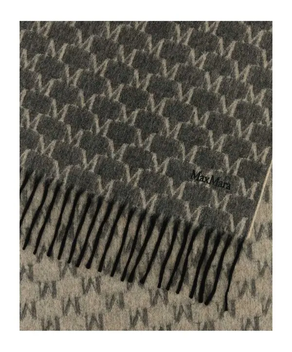 Max Mara Logo Embroidered Fringed Edge Scarf
