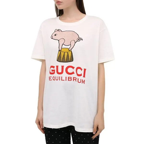 Gucci Equilibrium Piggy Print T-shirt - Creamy