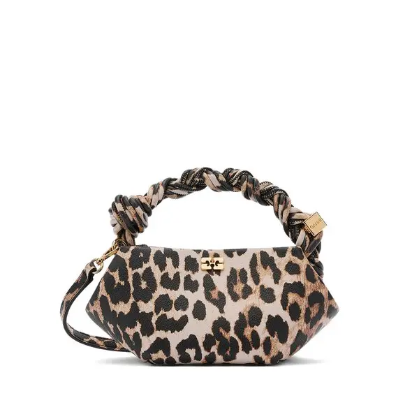 GANNI Leopard Print Twisted Top Handle Satchel - Brown