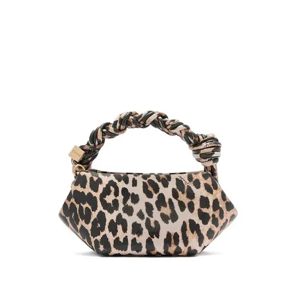 GANNI Leopard Print Twisted Top Handle Satchel - Brown