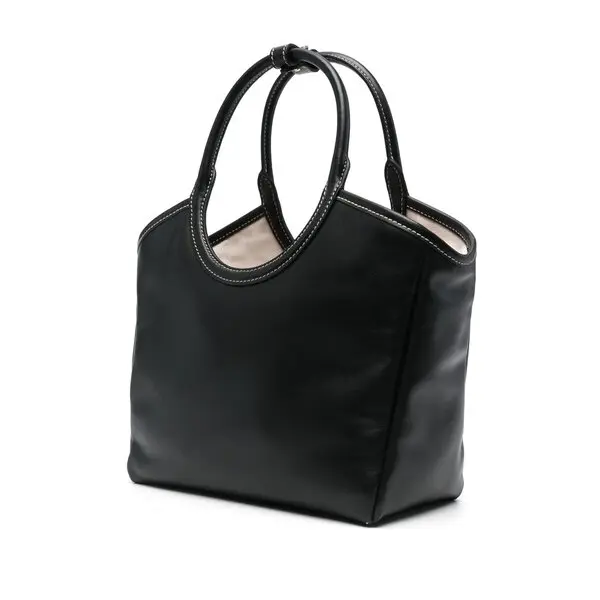 Miu Miu Calf Leather Tote Bag With Contrast Stitching
