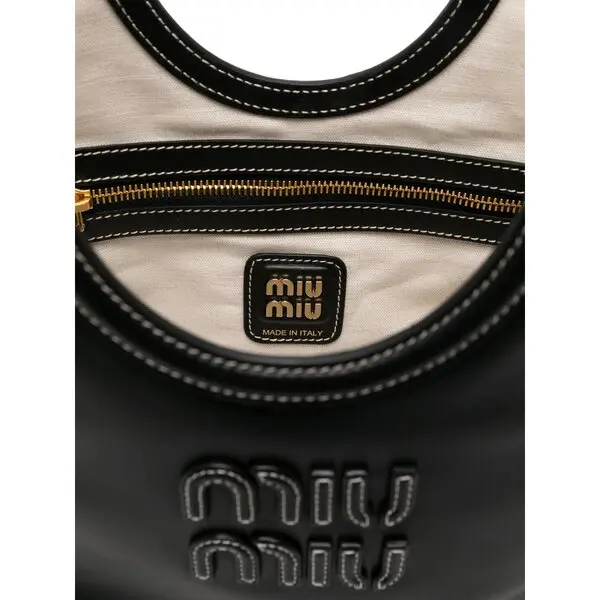 Miu Miu Calf Leather Tote Bag With Contrast Stitching