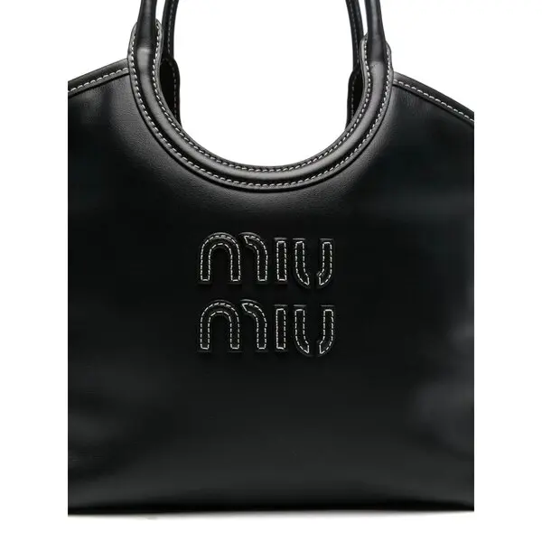 Miu Miu Calf Leather Tote Bag With Contrast Stitching