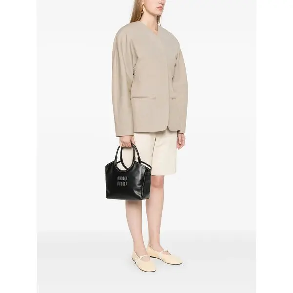 Miu Miu Calf Leather Tote Bag With Contrast Stitching