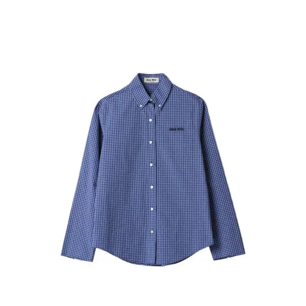Miu Miu Check Pattern Shirt With Embroidered Logo