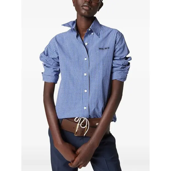 Miu Miu Check Pattern Shirt With Embroidered Logo